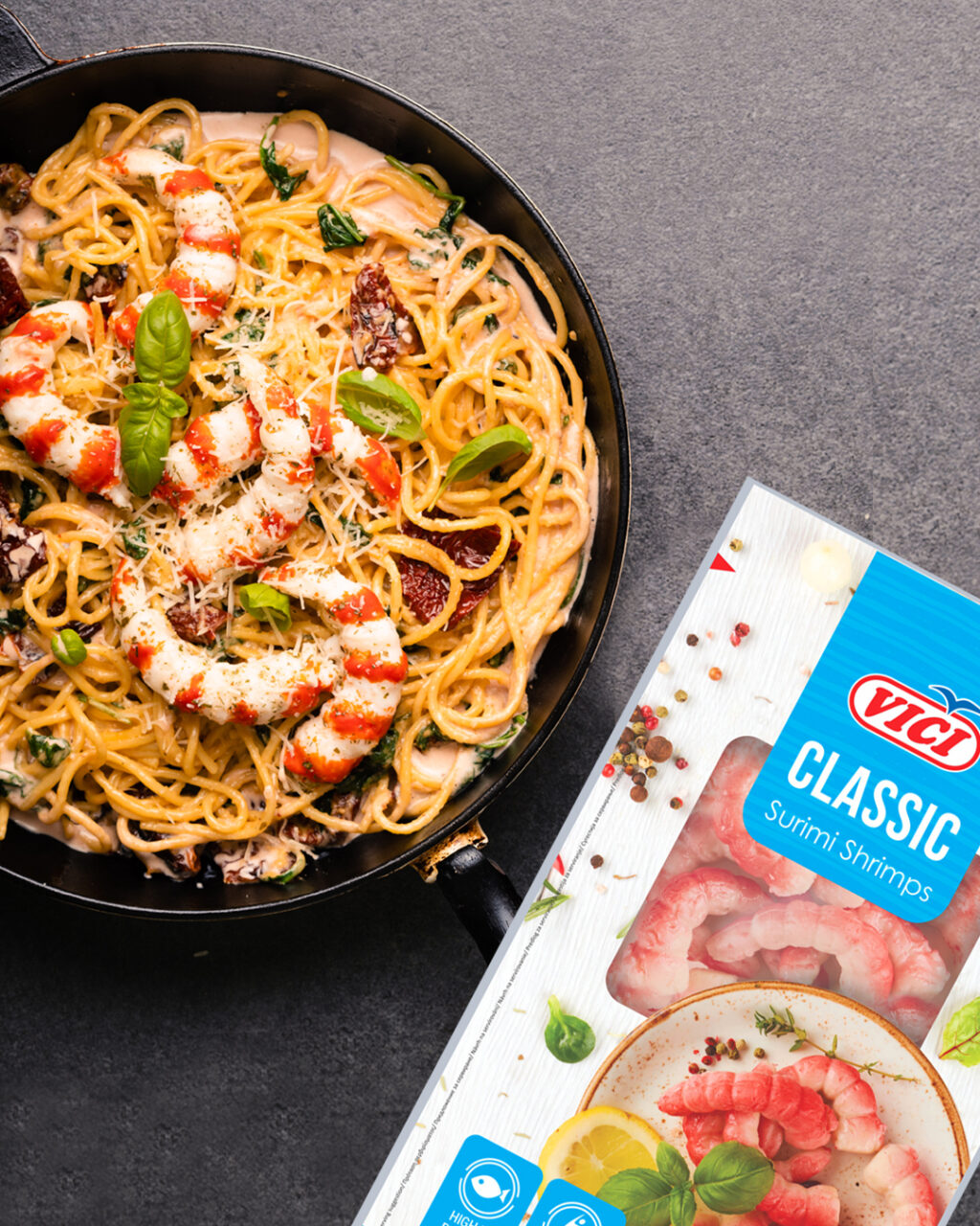 Pasta with Sun Dried Tomato Cream Sauce and Surimi Shrimps - J&C Pisani ...